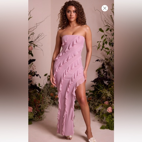 Oh Polly | Dresses | Oh Polly Bandeau Ruffle Detail Maxi Dress In Dusty ...